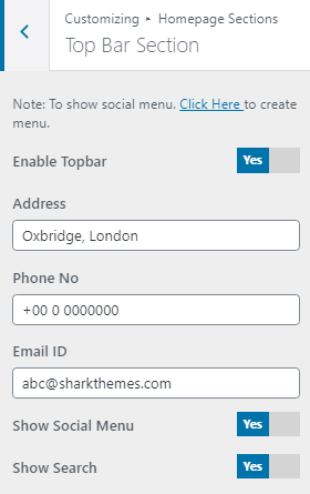 Top Bar Section - Shark Themes