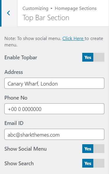 Top Bar Section - Shark Themes
